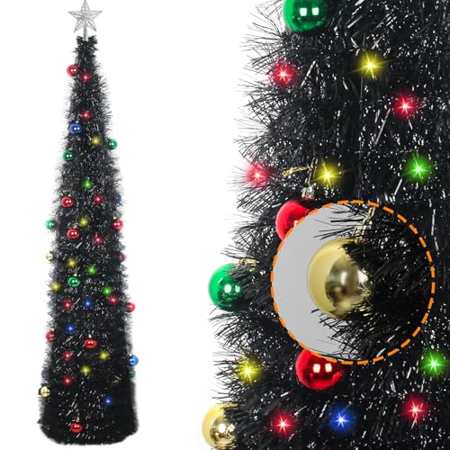 DEDU 6 FT Pop Up Christmas Tree with Lights, Black Christmas Tree Pull ...