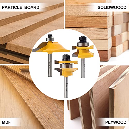 3PCS 1/4 Inch Shank Router Bit Set,Raised Panel Cabinet Door Making ...
