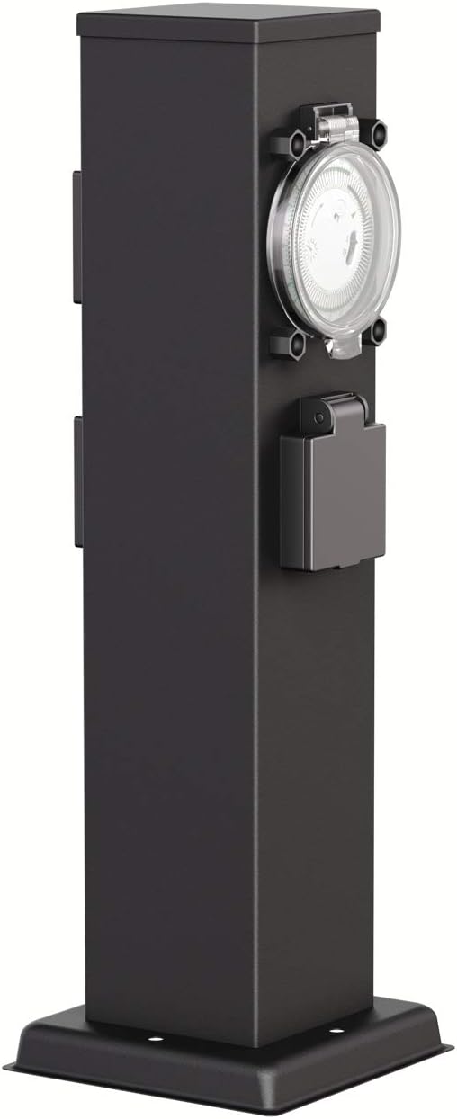 ledscom Garden Power Socket Column Polly Black for Outdoor, Triple with ...