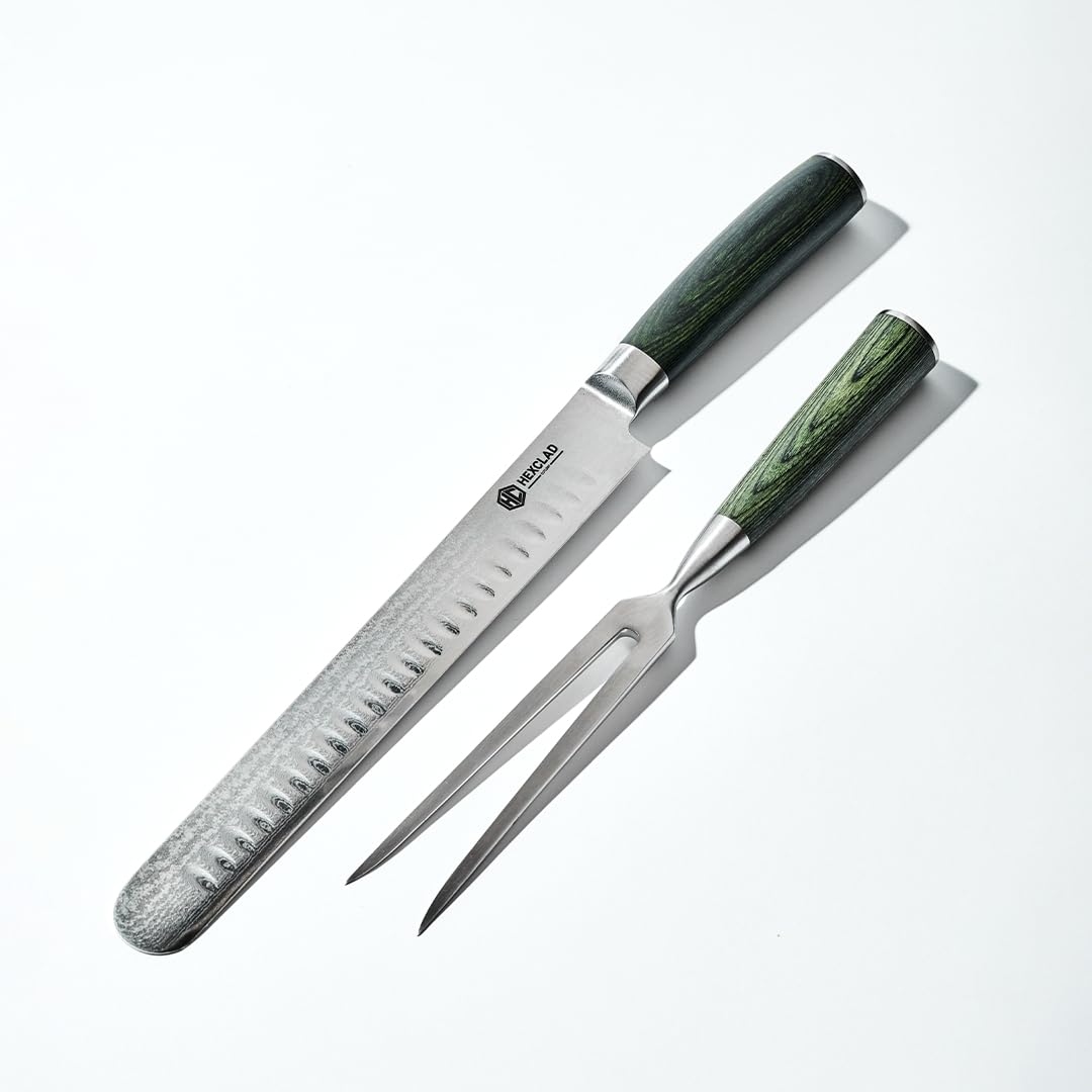 HexClad Carving Knife and Fork Set, 10-Inch, Japanese Damascus ...