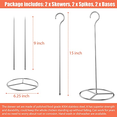 6 Pieces Stainless Steel Vertical Skewer Set, (2x15''Skewers,2x9‘’Spikes& 2x6.25‘’Bases ...