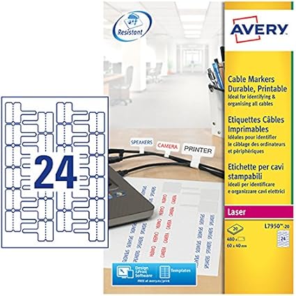 Amazon.com : Avery L7950-20 Extra-Strong Adhesive Cable Marker Labels ...