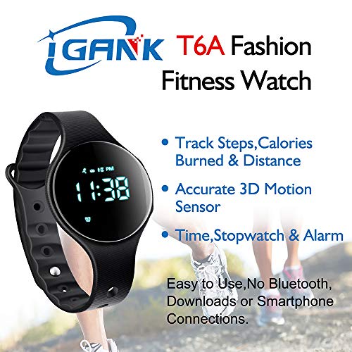 iGANK Fitness Tracker Watch, T6A Non-Bluetooth Smart Bracelet Walking Pedometer Watch Step ...