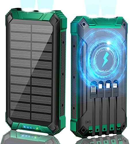Solar Power Bank Built in Cables, 36000mAh Solar Charger Wireless ...