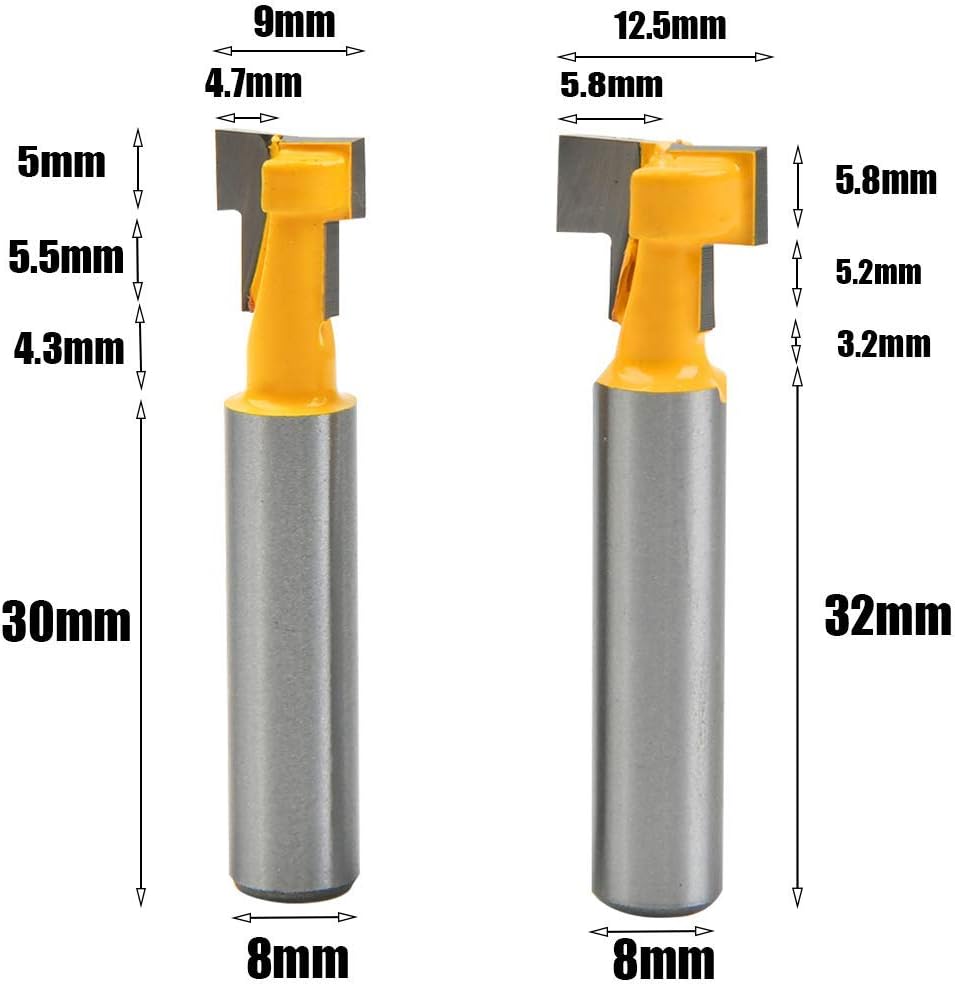 2Pcs Shank T-Slot Cutter Router Bits, 3/8″ and 1/2″Length Steel Handle ...