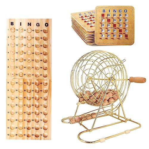 Deluxe Bingo Game Set with Large Bingo Cage, 75 Wood Bingo Balls, 10 ...