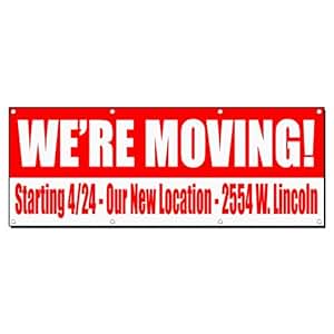 Amazon.com : We are Moving Custom Our New Location Red Banner Sign 2 Ft ...