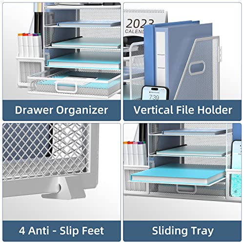 SUPEASY Mesh Desk Organizer with File Holder, 5-Tier Paper Letter Tray ...