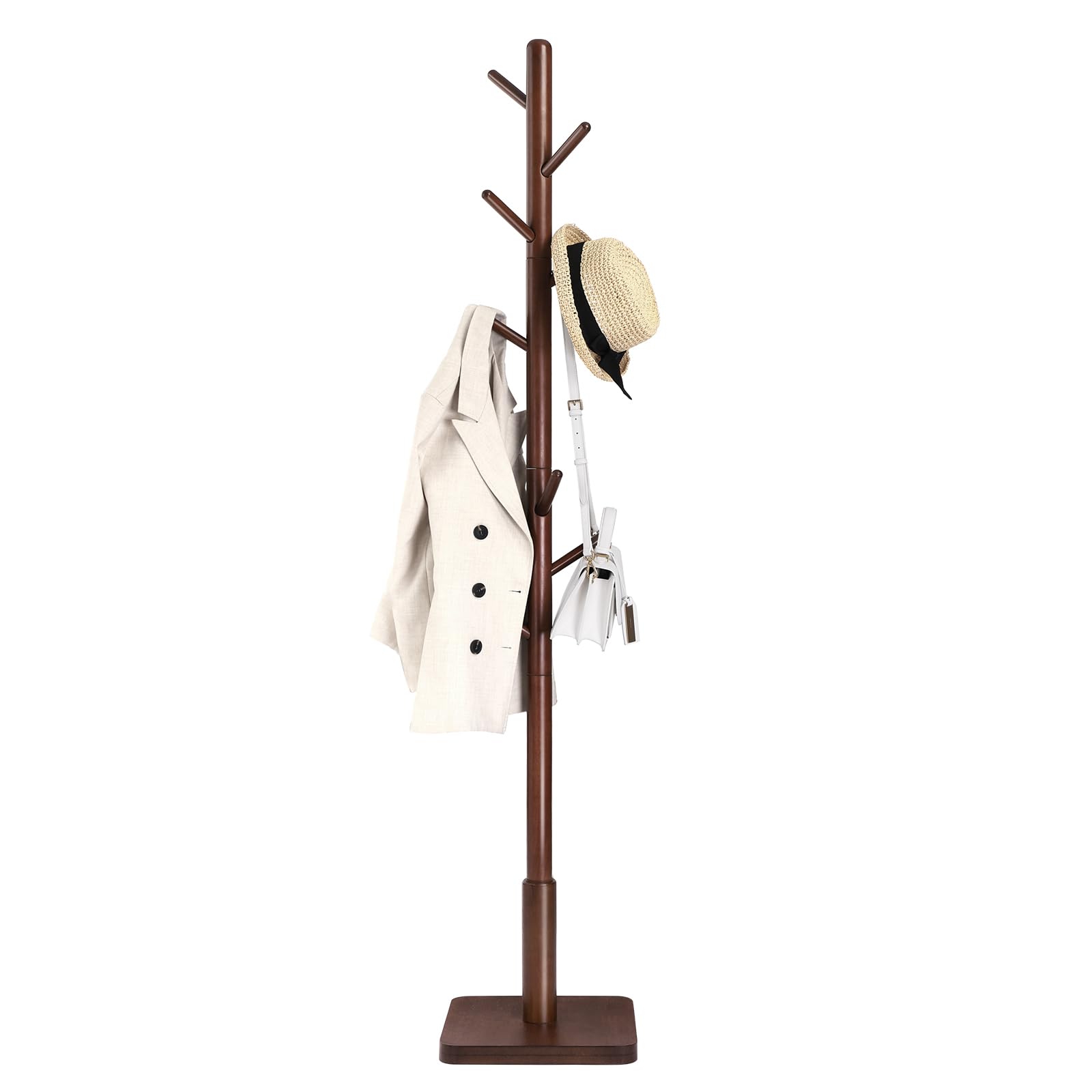 VASAGLE Solid Wood Coat Rack, Free Standing Hall Coat Tree with 8 Hooks ...
