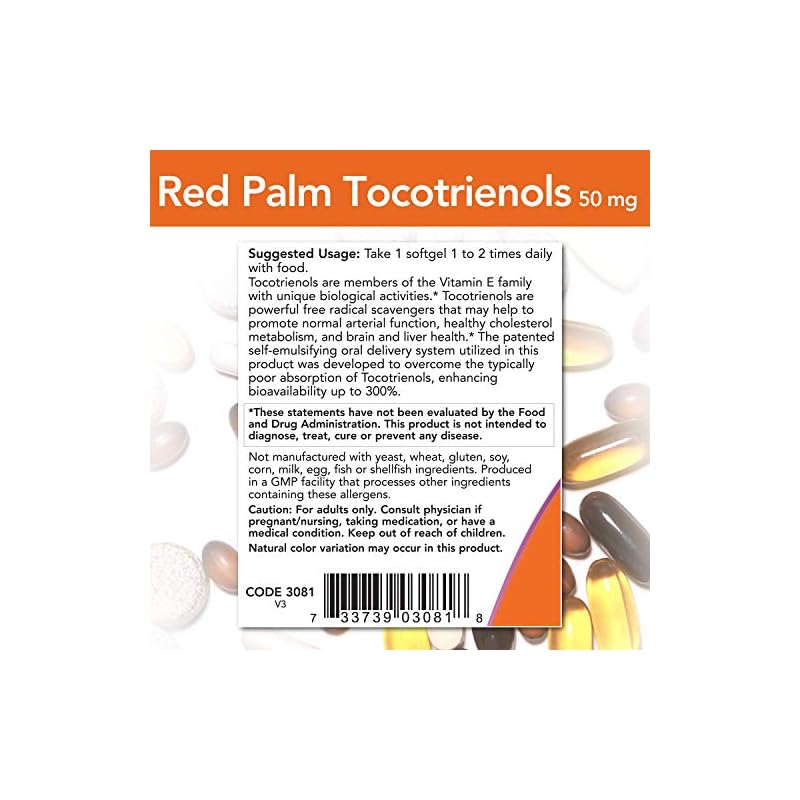 Now Foods 50mg Red Palm Tocotrienole, 60 Softgels, 30 count