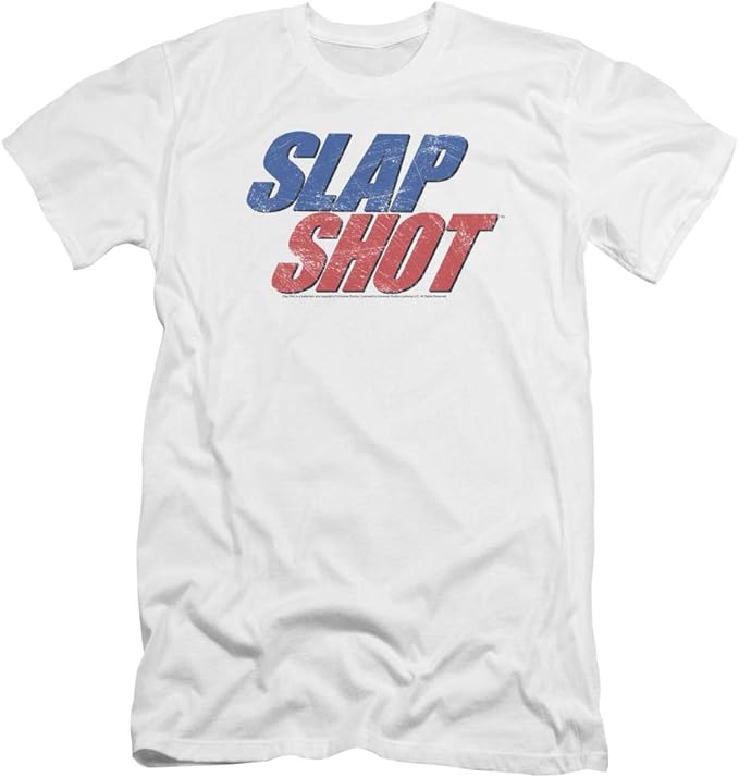 Slap Shot - Mens Blue and Red Logo Premium Slim Fit T-Shirt : Amazon.co ...