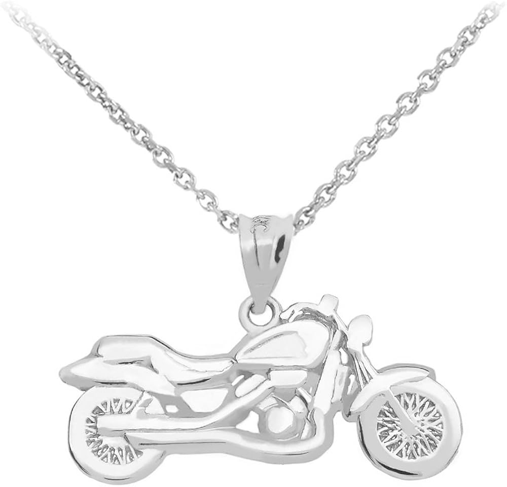 Amazon.com: Motorcycle Pendant with Necklace in 14k White Gold (16 ...