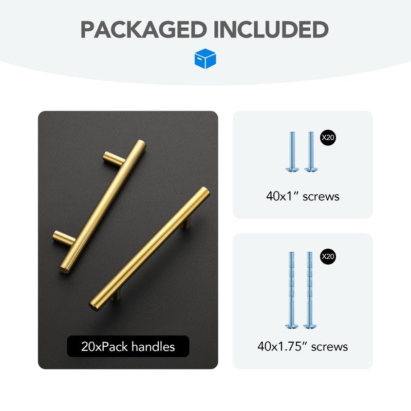 HOME EDIT Brushed Brass Cabinet Handles 4 Inch Hole Spacing Stainless ...