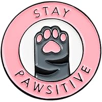 Amazon.com: Pink Cat's Paw Brooch Stay Pawsitive Cartoon Letters Enamel ...
