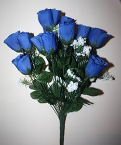 18 head ROYAL BLUE rose bud artificial flower weddings graves home decs ...