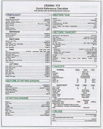 Cessna Skyhawk C172 C-172 Checklist in Bahrain | Whizz Aircraft Accessories