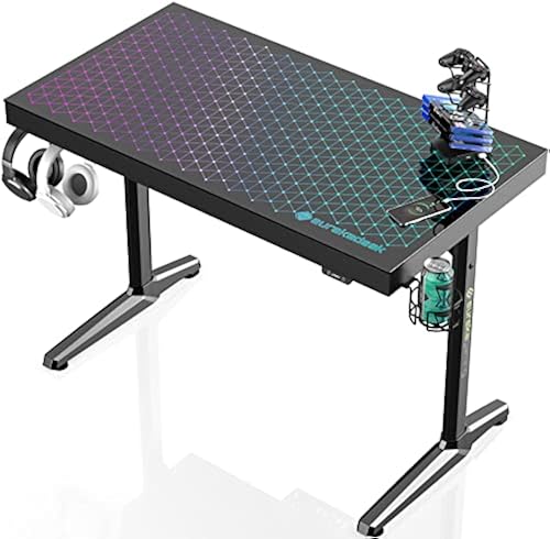 EUREKA ERGONOMIC RGB LED Gaming Desk, Music Sync Lights Up Tempered ...