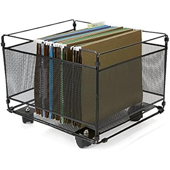 Storex Premium Mobile File Cart with Telescoping Handle and Rubberized ...