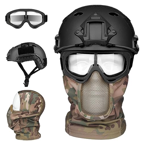 VPZENAR Airsoft Helmet - Black with NVG Mount, Balaclava Mesh Mask ...