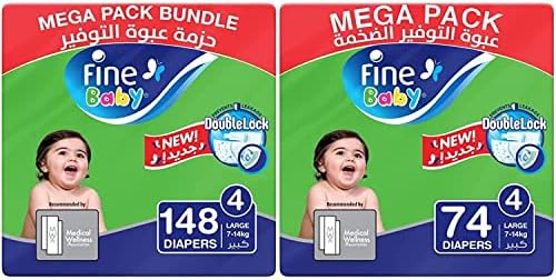 Fine Baby Diapers Size 4 (7 - 14 Kg) Large, 148 Count, Mega Pack - New ...