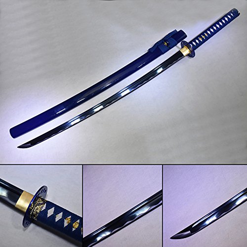 JZSWORDS Blue Katana Sword, Fully Handmade Real Japanese Sword Carbon ...