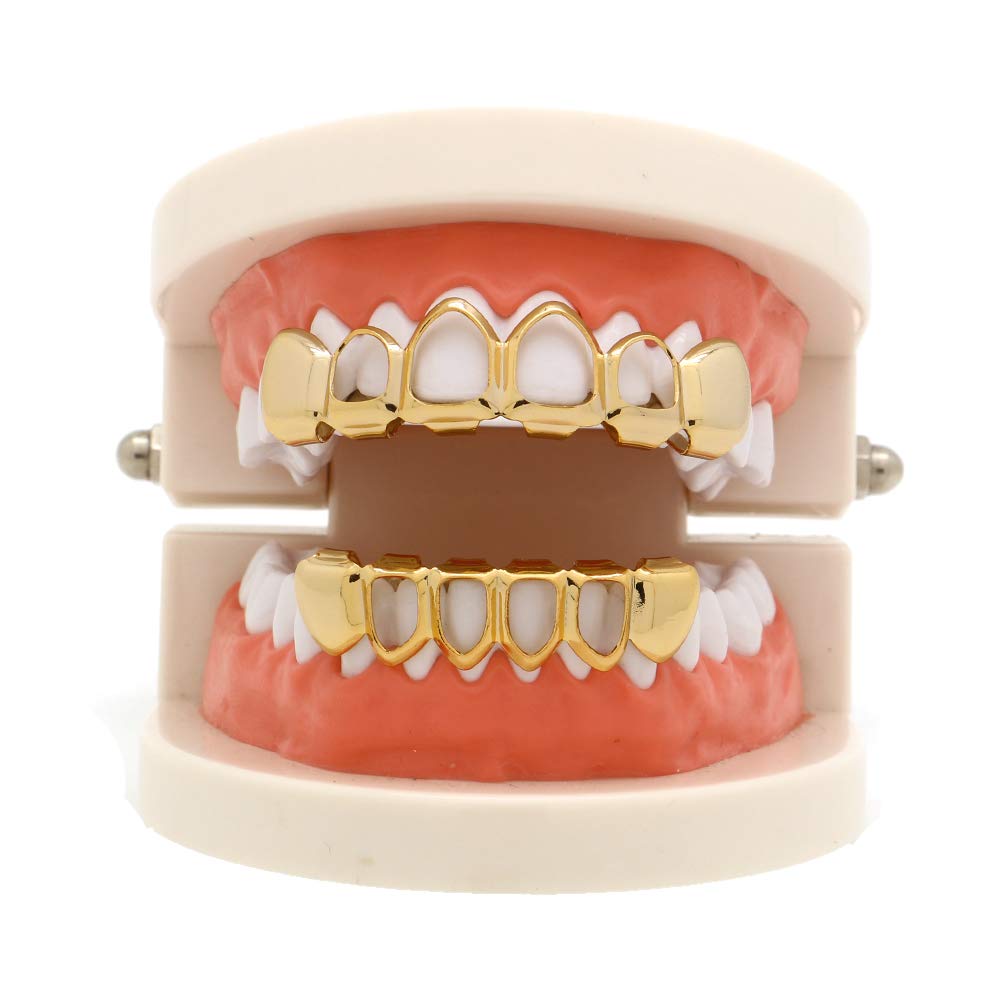 Mua LuReen 14k Gold Silver Open Face Outline 6 Teeth Grillz + Extra 2 ...