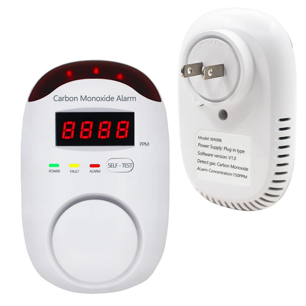 WESHLGD Plug-in Type Carbon Monoxide Alarm, CO Detector Monitor with LED Digital Display and ...