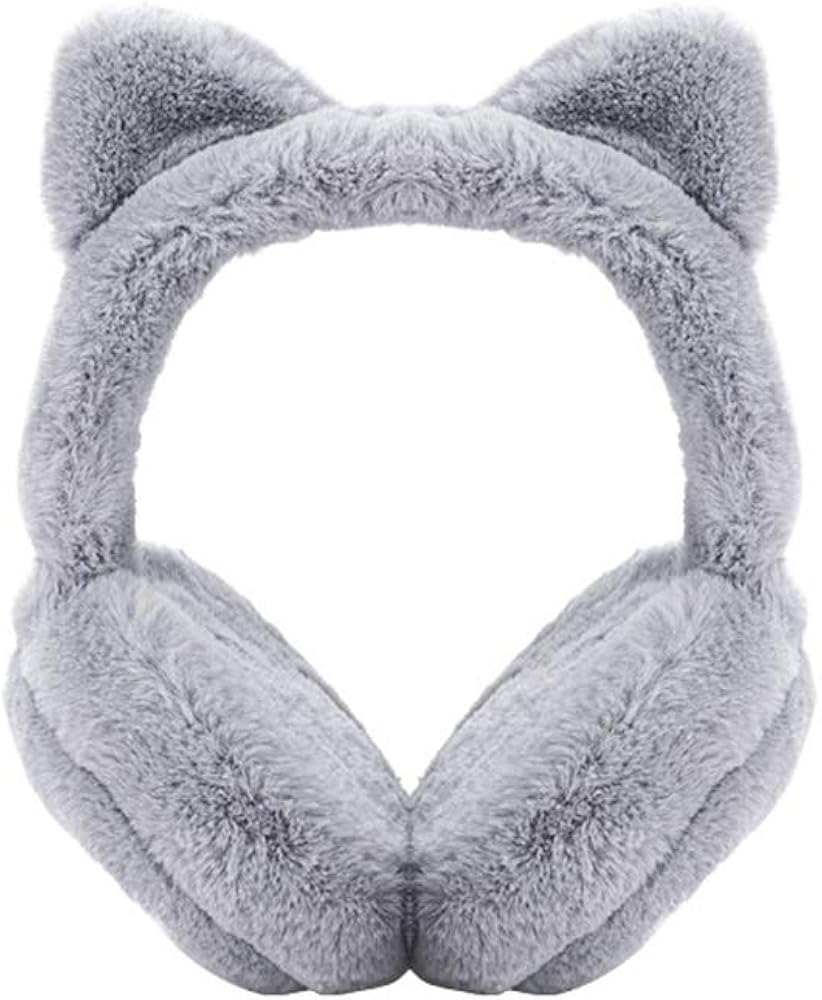 Foldable cat ears warm earmuffs winter ladies students,grey: Amazon.co ...