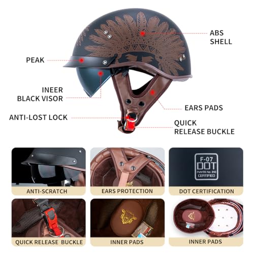 Quick Release Helmet VCOROS Motorcycle Half Helmet With Sun Visor - DOT ...