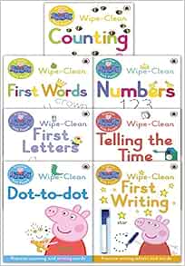 Peppa Pig Wipe Clean Collection 7 Books Set Pack with Pen - First ...