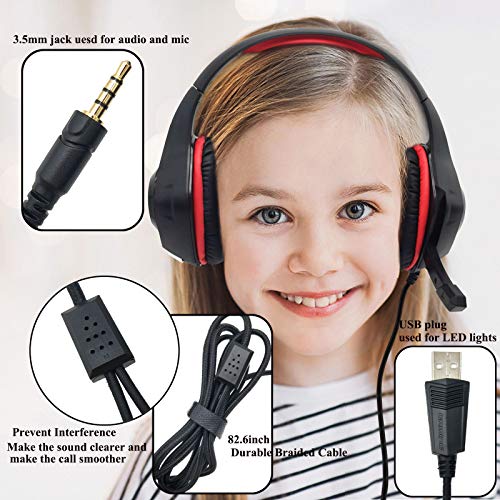 Wired Red Gaming Headset for PS4, Over-Ear PC Headphones As Gifts ...