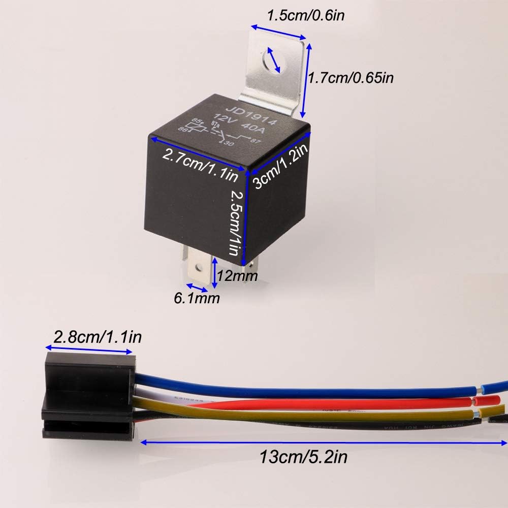 Gebildet JD1914 12V 40A Car Relay with Harness Sockets, 5 Pin SPDT ...