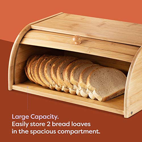 Klee Large Natural Bamboo Roll Top Wood Bread Box for Kitchen ...