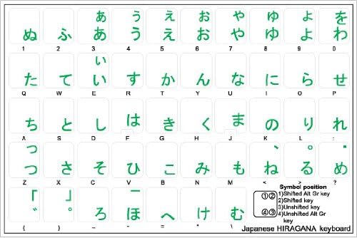 LAPTOP AND NOTEBOOK JAPANESE HIRAGANA KEYBOARD STICKER WITH GREEN LETTERING TRANSPARENT ...