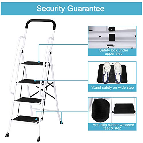 Lucky Tree Stable Step Ladder 4 Step with Hand Grips Safety Ladders ...