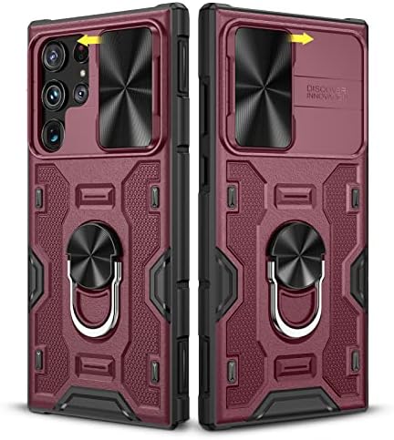 Caka for S22 Ultra Case, Galaxy S22 Ultra Case with Slide Camera Cover & Stand with Built-in 360 ...