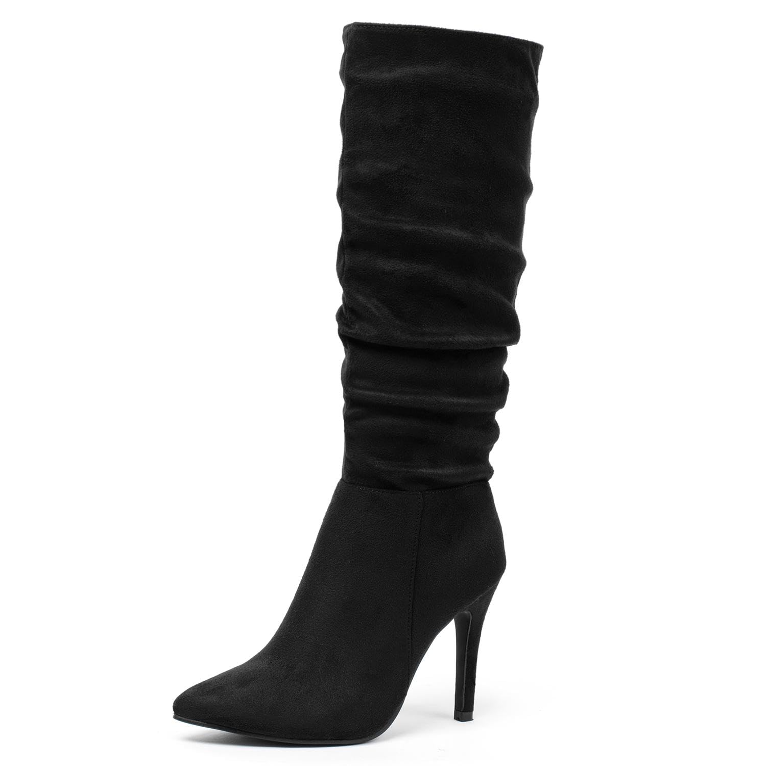 katliu Women Suede Knee High Boots Pointed Toe Stiletto Boot Slouchy ...