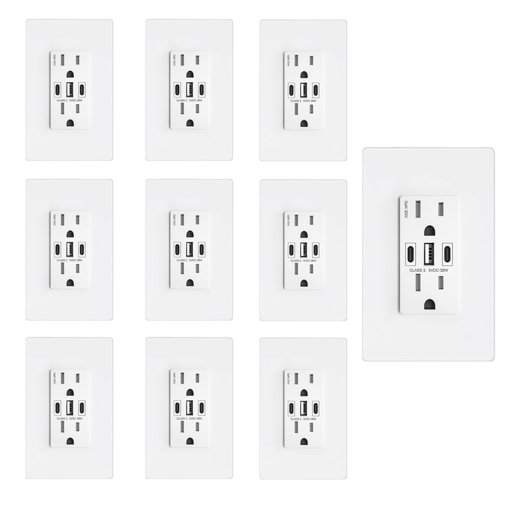 Amerisense GaN 30W 6Amp 3-Port USB Wall Outlet, 15 Amp Tamper-Resistant ...