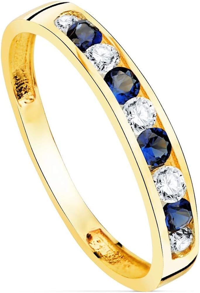 18 Karat Gold Ring weiß Zirkone Mitteweg blau glatten Körper kombiniert ...