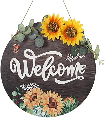 Gyuele Sunflower Welcome Sign Sunflower Door Sign 12 x 12 Inches ...