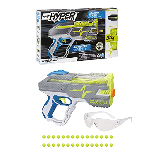 NERF Hyper Rush-40 Pump-Action Blaster, 30 Hyper Rounds, Eyewear, Up to ...