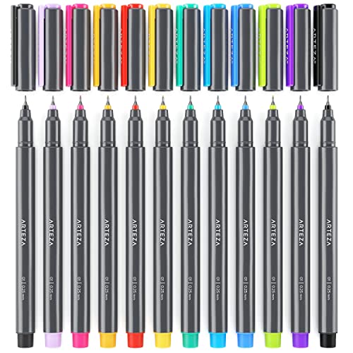 ARTEZA Micro-Line Ink Pens Set of 12 Colorful Size 01 (0.25-mm ...