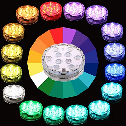 Anchayuan RGB Submersible LED Lights Remote Control 16 Multi-Colors 4 Modes with 3 AAA Battery ...