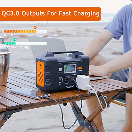 200W Portable Power Station, FlashFish 40800mAh Solar Generator With 110V AC Outlet/2 DC Ports/3 ...