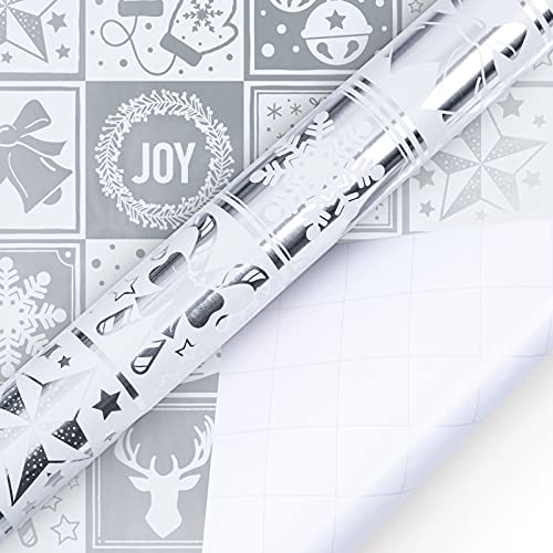WRAPAHOLIC Christmas Wrapping Paper Roll - Various Holiday Silver ...