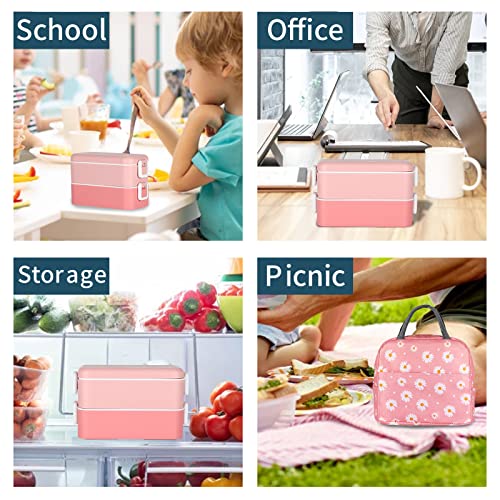 Pink Bento Box Set for kids/adults, Daisy Flower Lunch Bags, and ...