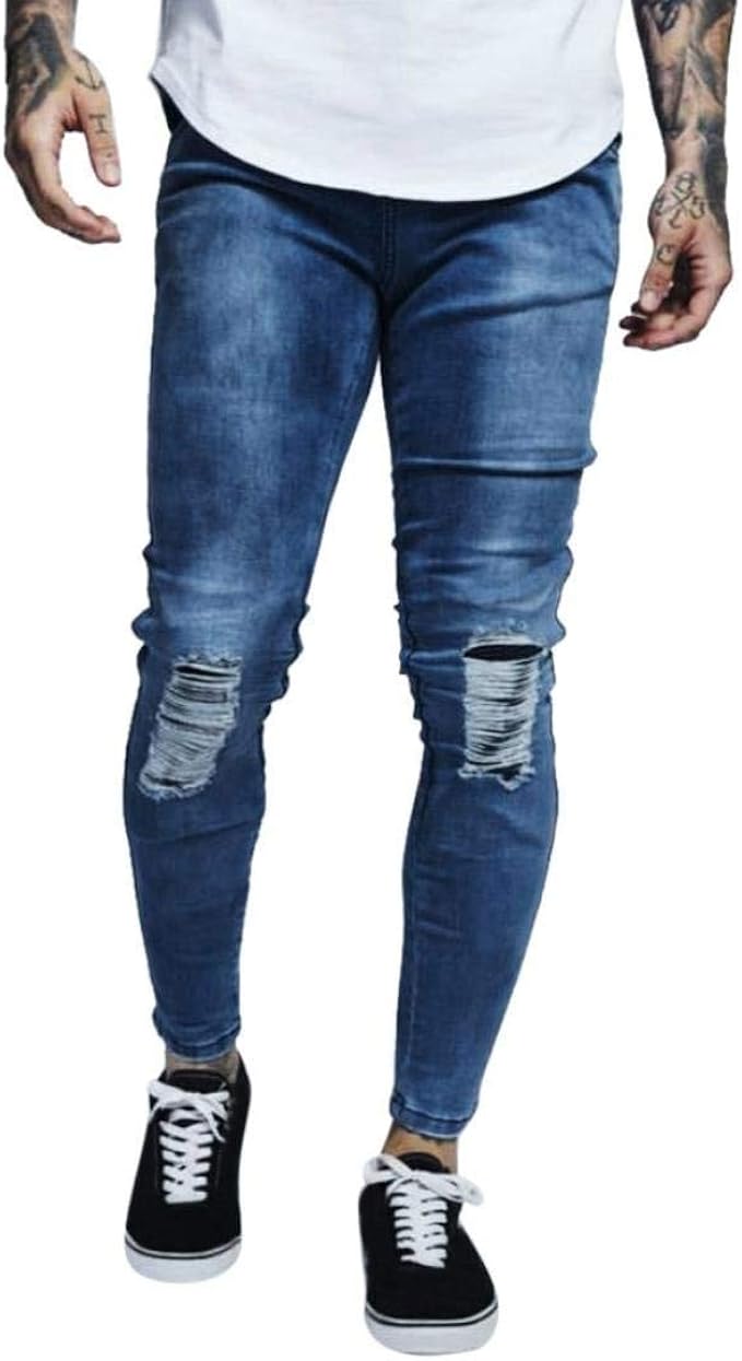 Hombre ElÃ¡stico Rasgado Rasgado Biker Jeans R Hombre Modernas Casual ...