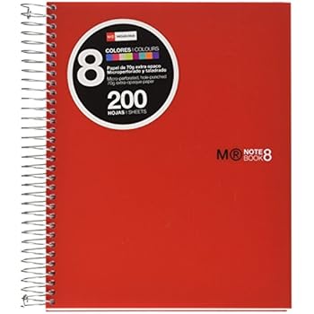 Amazon.com : Miquelrius 8 Subject Spiral Notebook, College Ruled, Red ...