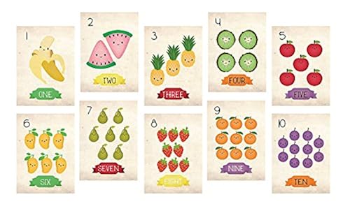 Nursery Decor, Fruits Counting Cards, Number Flash Cards 1 - 10, Kid's ...