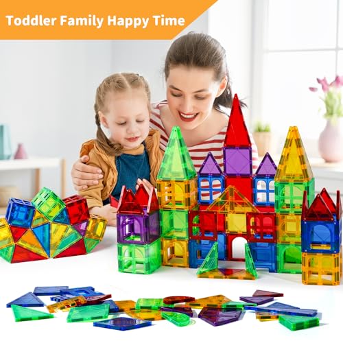 MAGBLOCK 120 PCS Magnetic Blocks, Magnetic Tiles Building Blocks for Kids Toys Magnet Toys Set ...